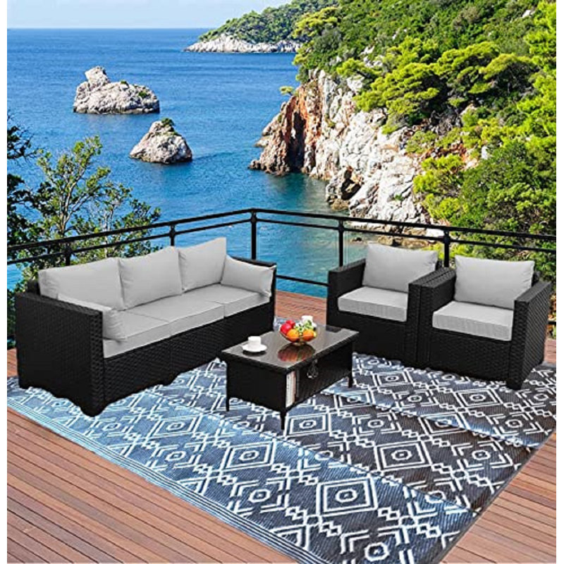 Batta Geometric Machine Woven Rectangle 6 x 9 Polypropylene Indoor Outdoor Plastic Straw Rug in Gray Union Rustic